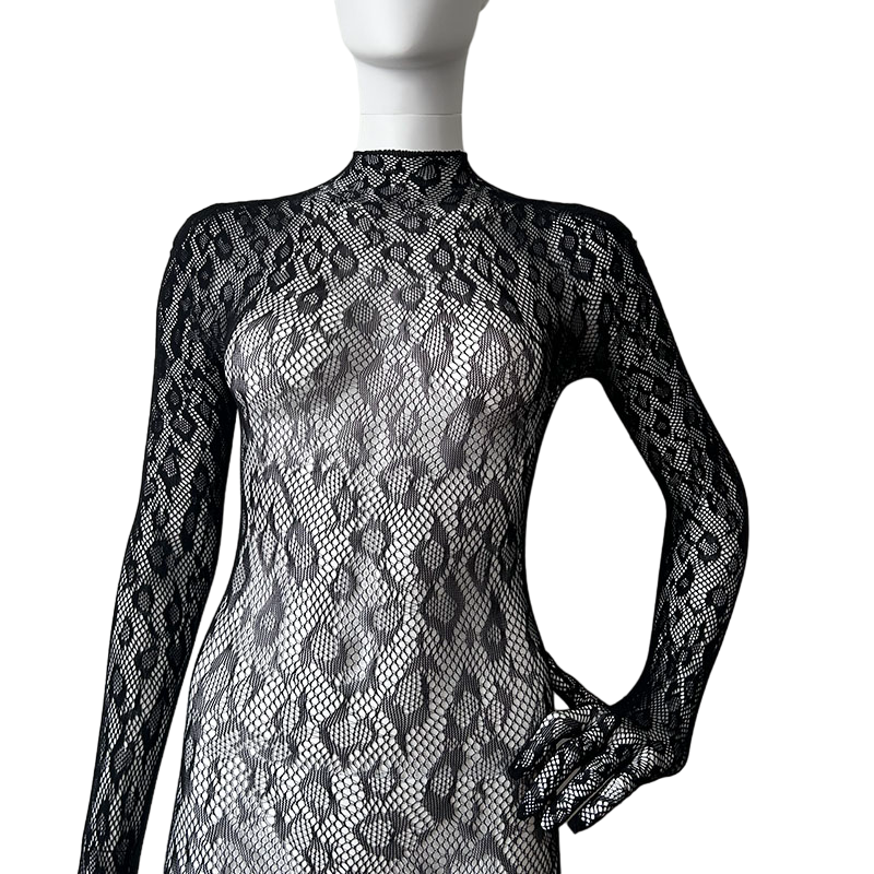 KITTY Gloved Woven Fishnet Leopard Bodystocking-Leggsbeautiful ...