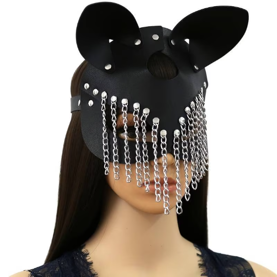 BAD KITTY Fringe Vegan Leather Cat Mask-LEGGSBEAUTIFUL