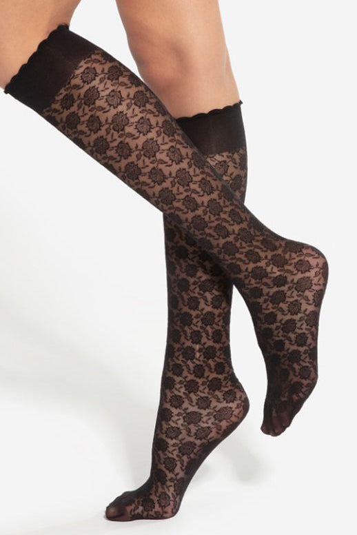 Gatta 20 Denier Floral Pattern Knee High Socks-LEGGSBEAUTIFUL